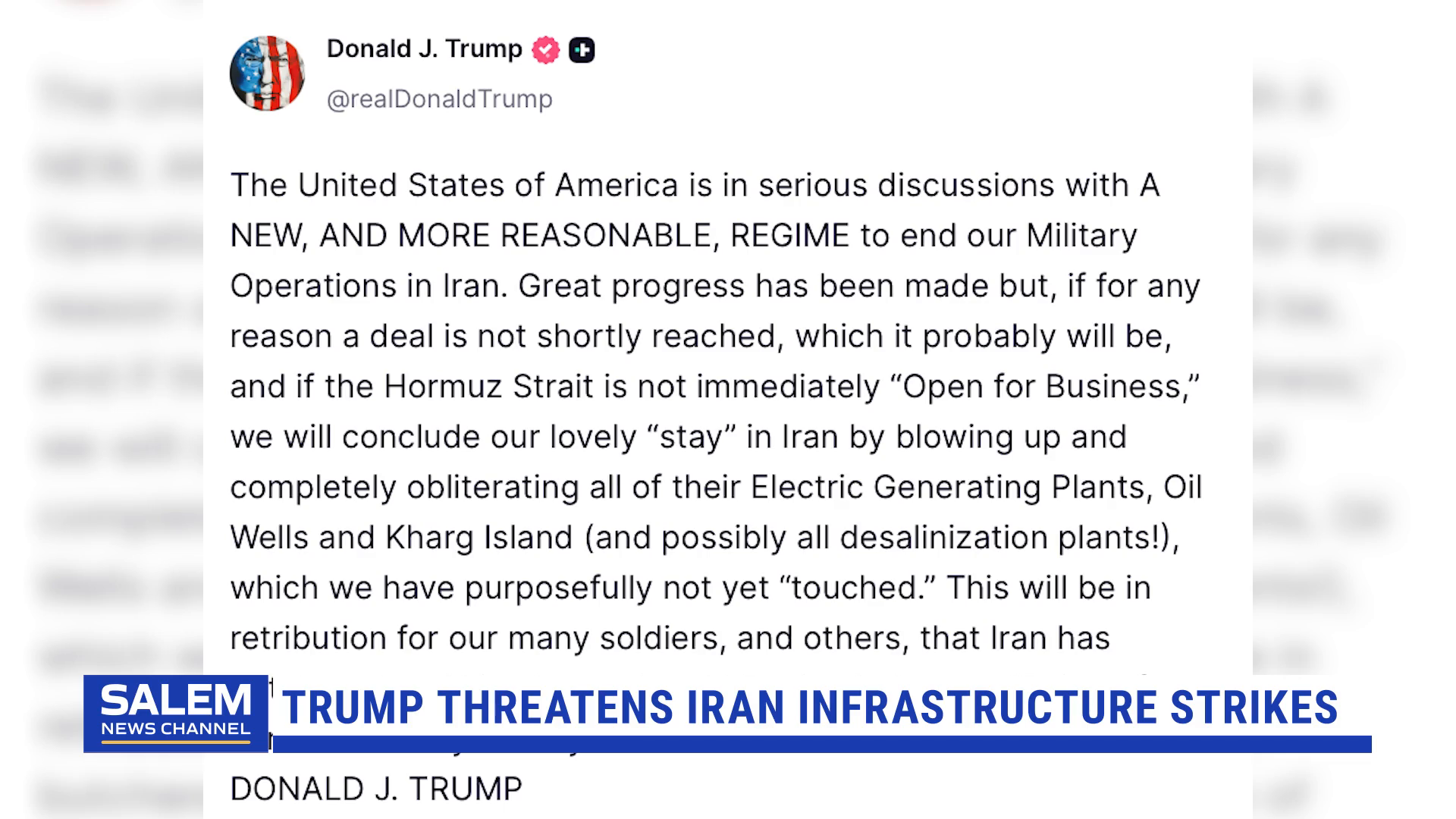 Trump Threatens Iran Infrastructure Strikes
